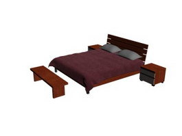 Wood bed and bedside tables 3d model 3DMax files free download - CadNav
