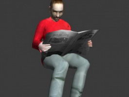 Man reading newspaper 3d model 3ds max,Lightwave,Object files free ...
